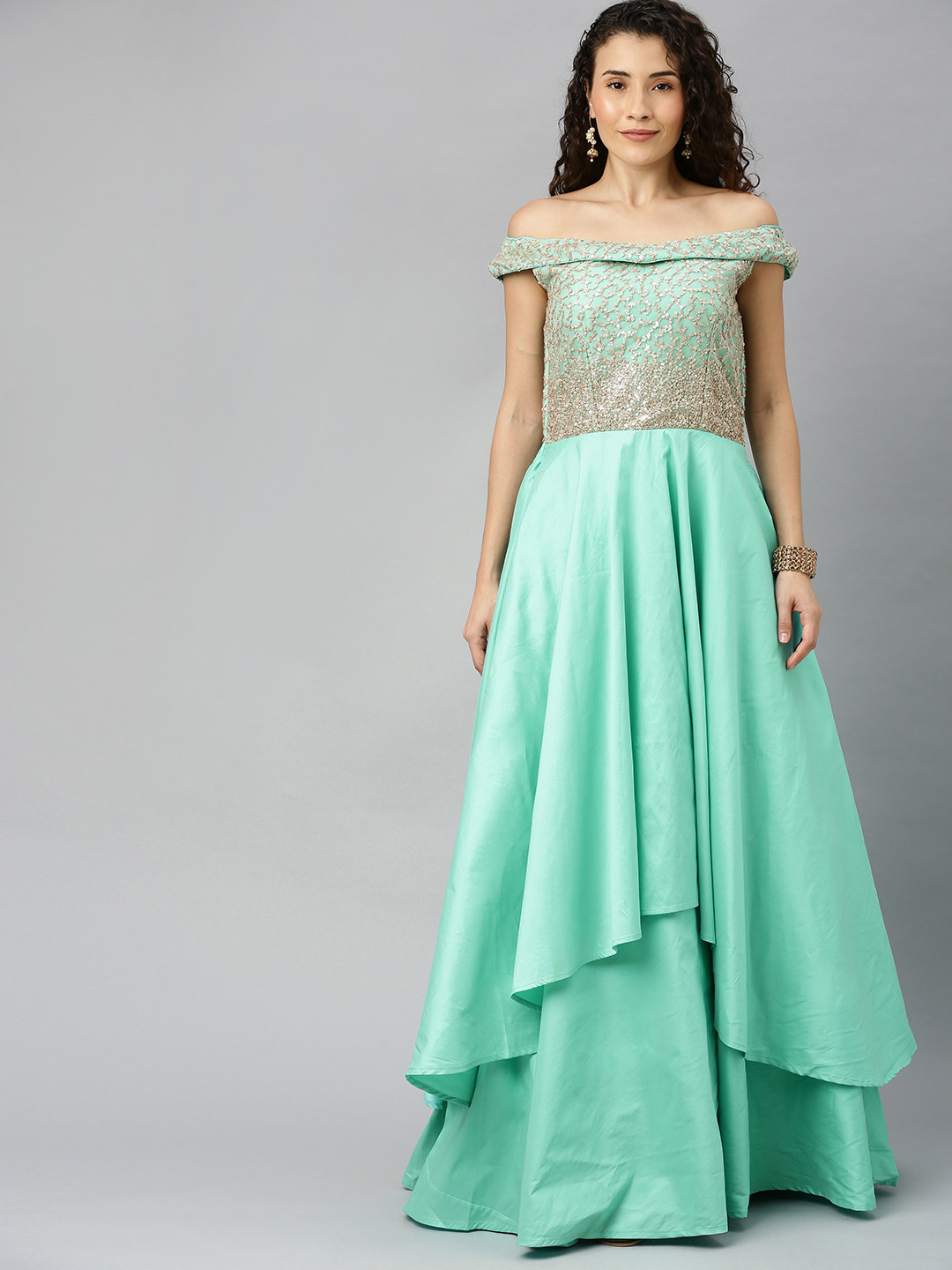 Buy Ethnovog Women Turquoise Blue Embellished Made To Measure Fit And ...