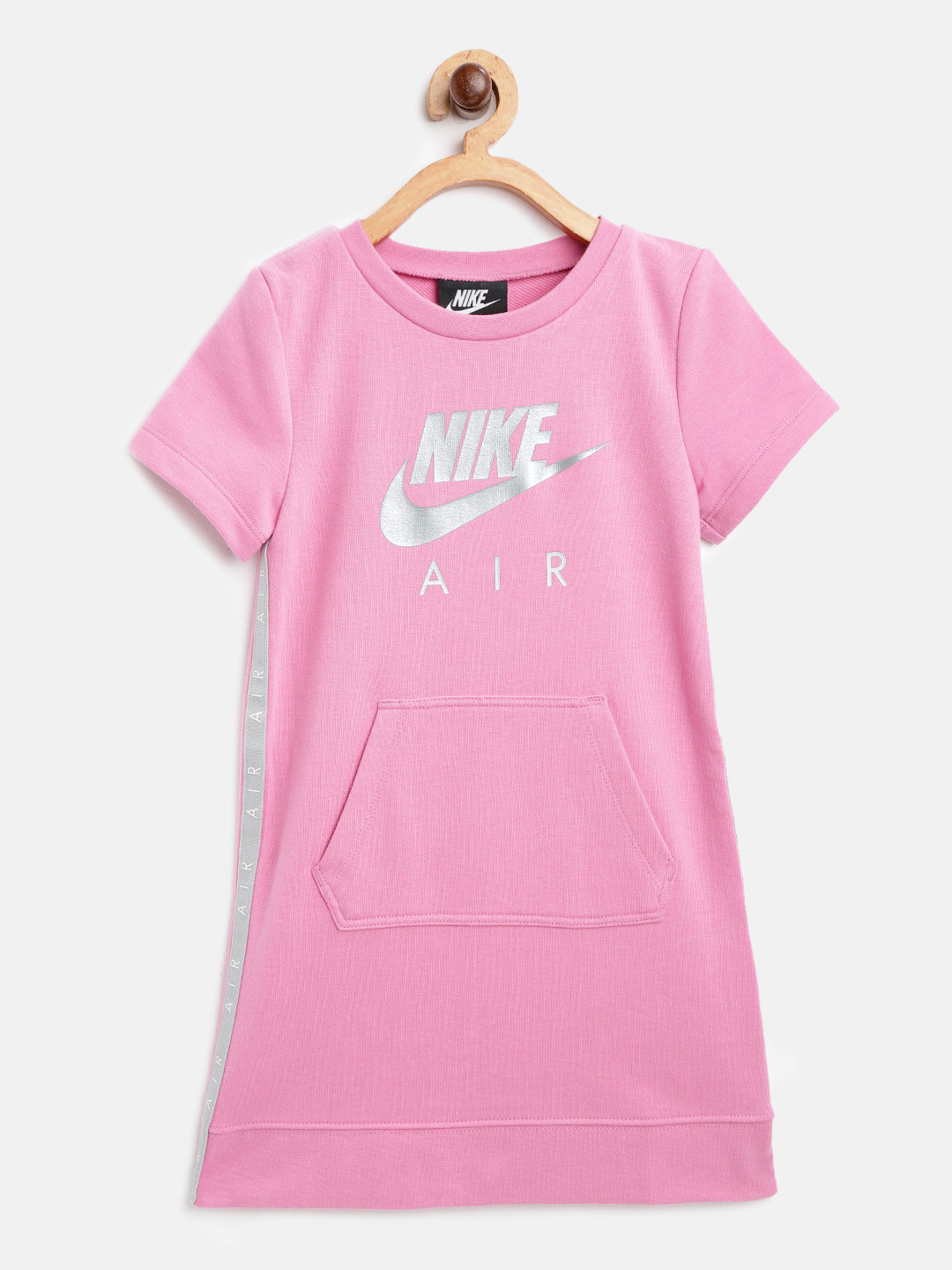 Buy Nike Girls Pink & Silver Air Brand Logo Print Sweatshirt Dress ...