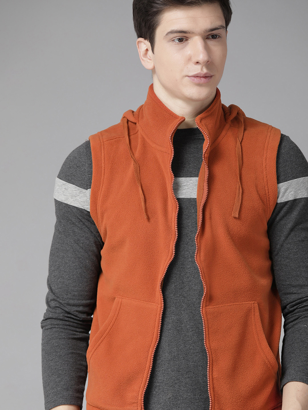 Buy Roadster Men Rust Orange Solid Hooded Tailored Jacket - Jackets for ...