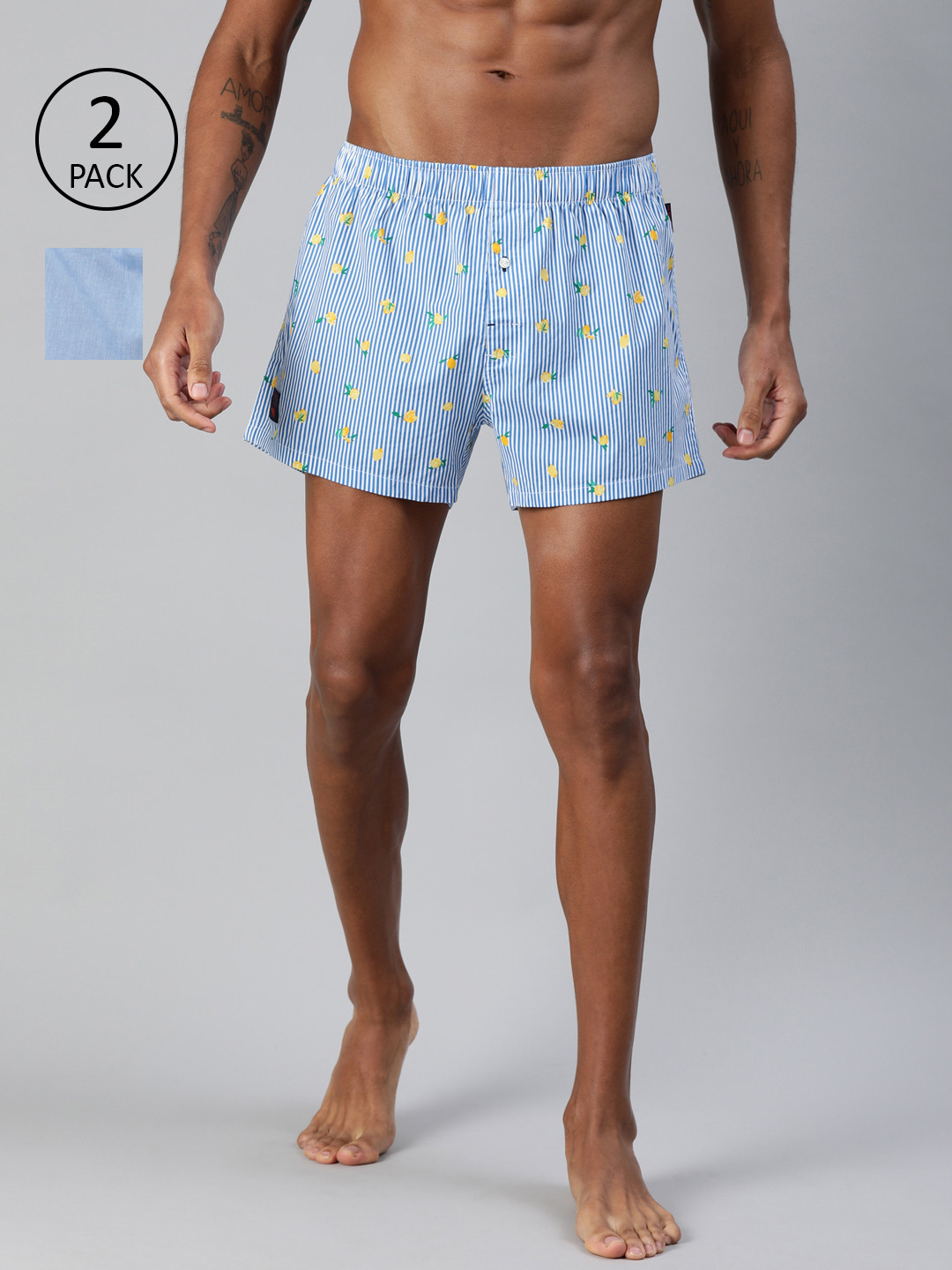 Buy THE BEAR HOUSE Men Pack Of 2 Woven Pure Cotton Boxers TBH MOJITO ...