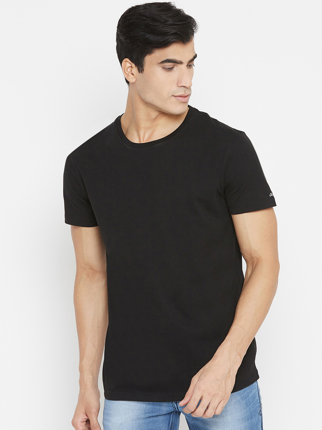 Buy Octave Men Black Solid Round Neck T Shirt - Tshirts for Men ...