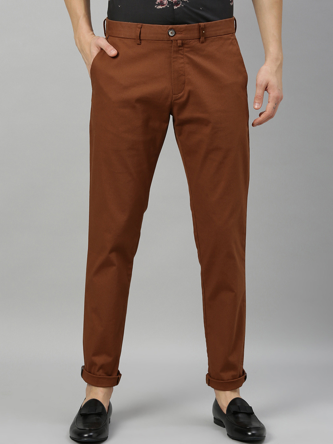 Buy RARE RABBIT Men Rust Regular Fit Solid Regular Trousers - Trousers ...