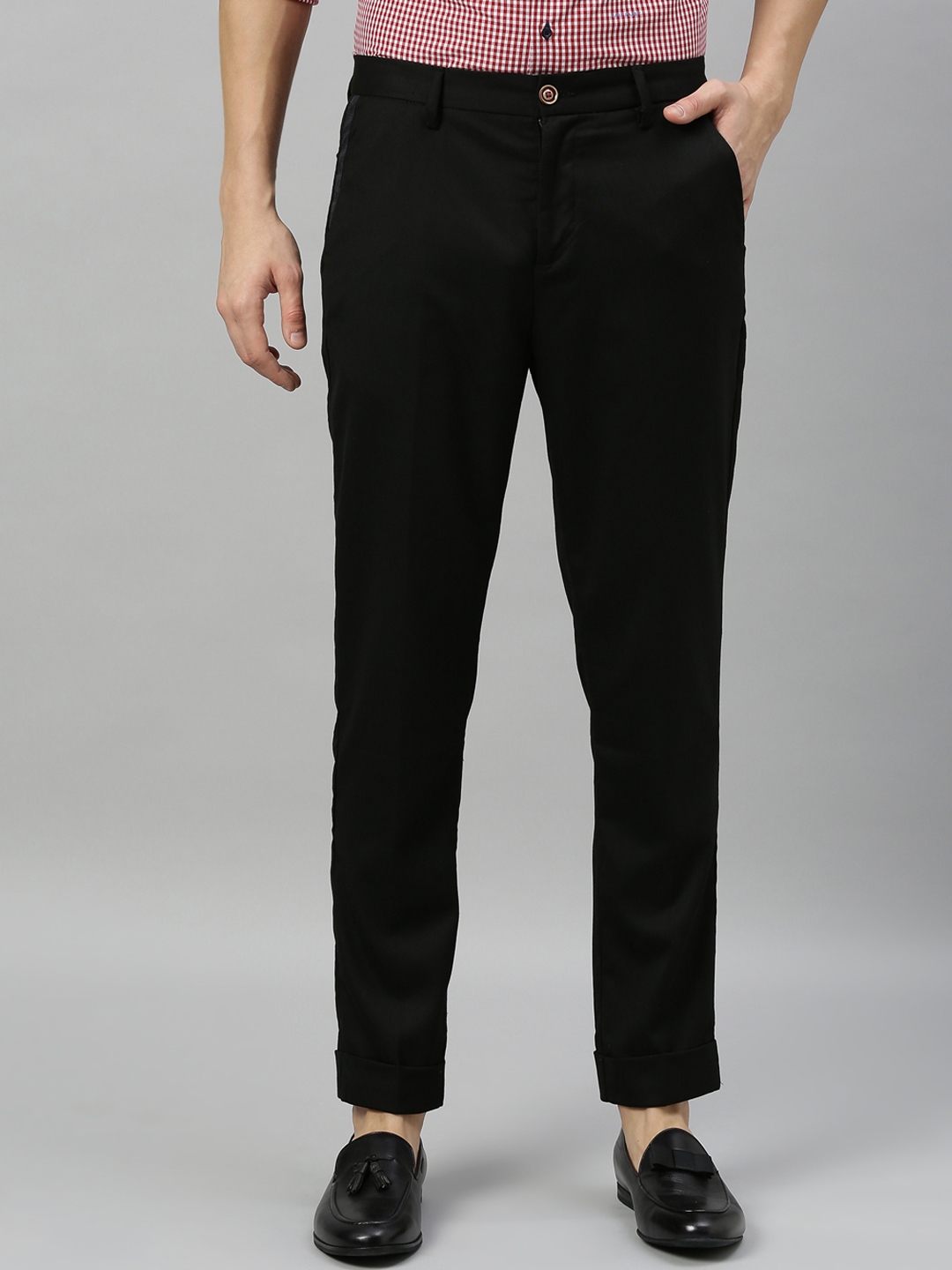 Buy Rare Rabbit Men Black Regular Fit Solid Regular Trousers Trousers