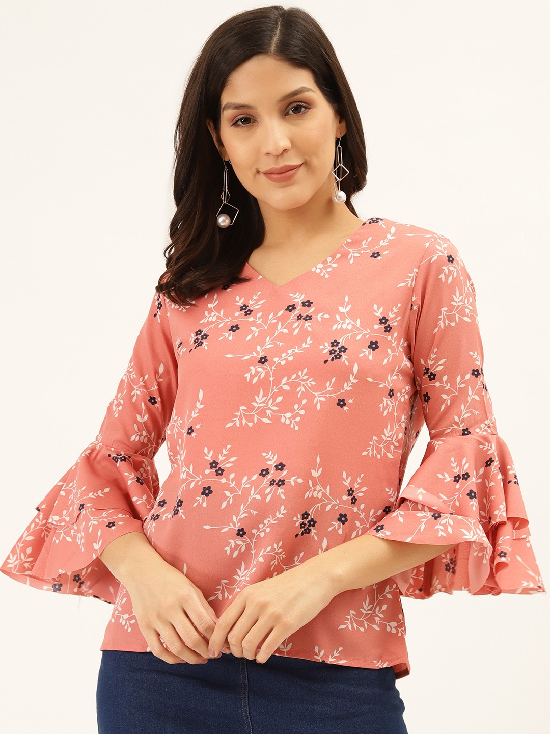 Buy Style Quotient Women Pink And White Floral Print Regular Top Tops