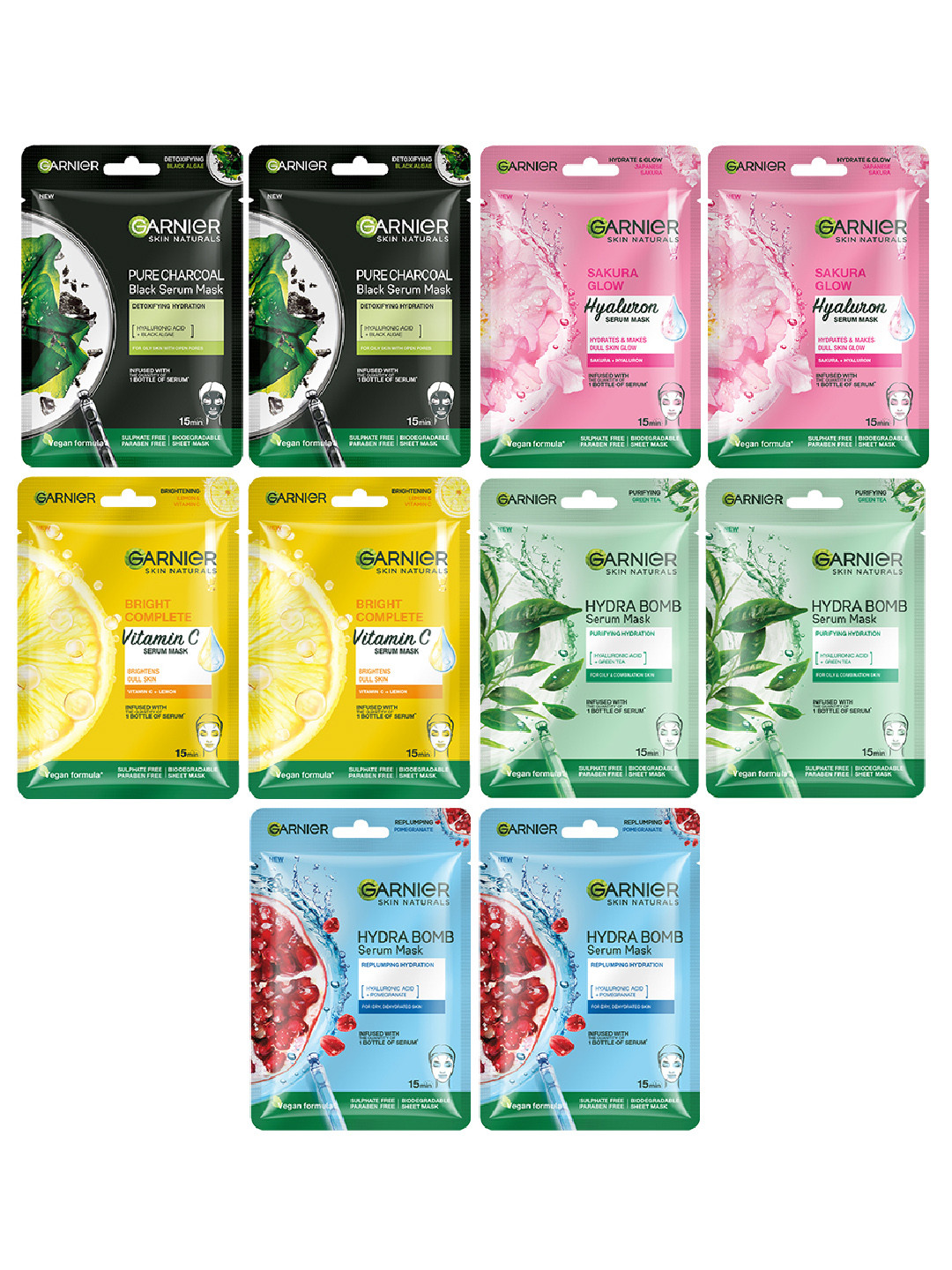 Buy Garnier Skin Naturals Set Of 10 Serum Face Sheet Masks For All Skin ...