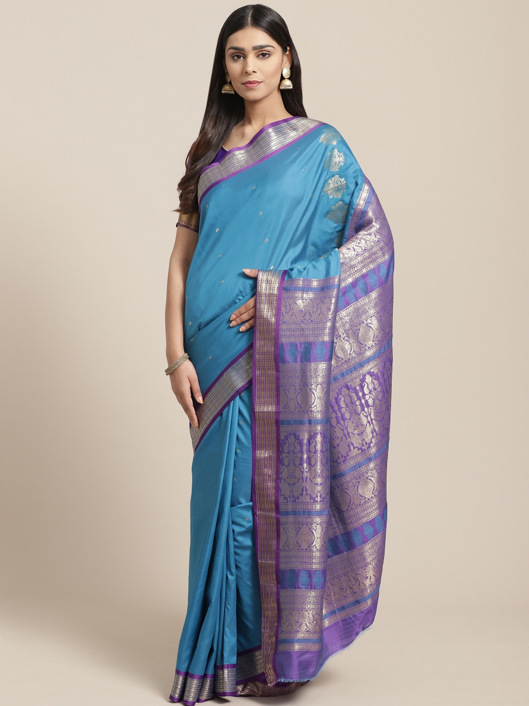 Buy Chhabra 555 Blue & Golden Zari Weaving Woven Design Kanjeevaram ... Buy Chhabra 555 Blue & Golden Zari Weaving Woven Design Kanjeevaram ...