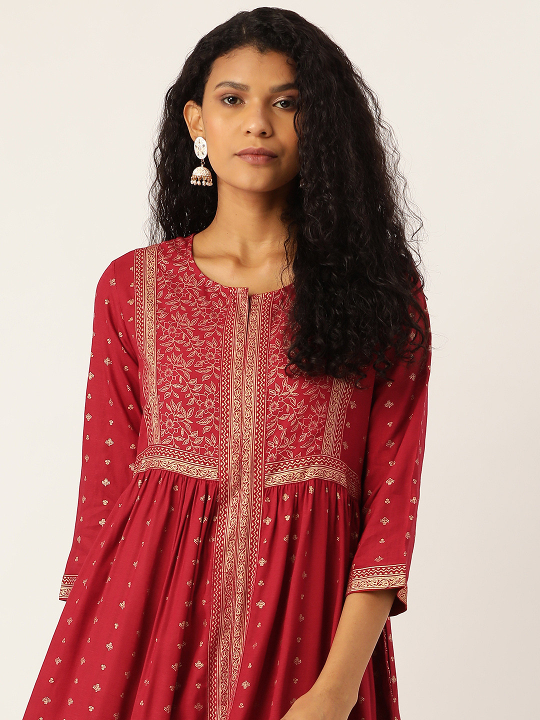Buy Sangria Khari Printed Flounced Hem Midi Ethnic Dress - Ethnic ...