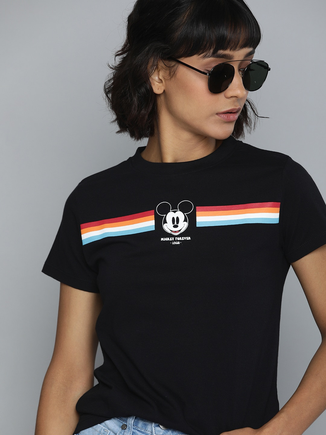 Buy Kook N Keech Disney Women Black Mickey Printed Round Neck Pure Cotton T Shirt Tshirts For 