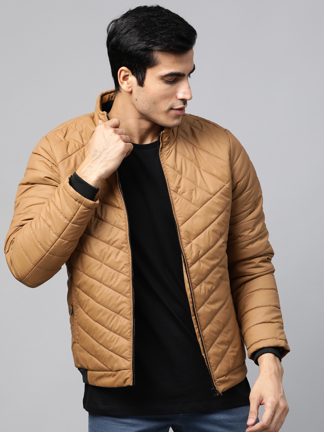 Buy Roadster Men Beige Solid Padded Jacket - Jackets for Men 12111534 ...