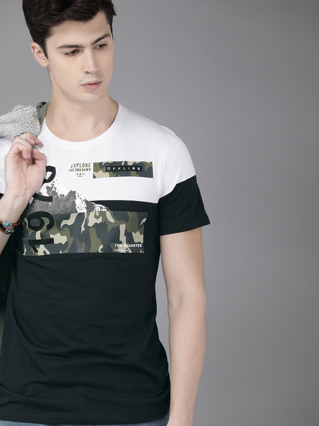 Buy Roadster Men Black Printed Round Neck T Shirt - Tshirts for Men 12120740 | Myntra