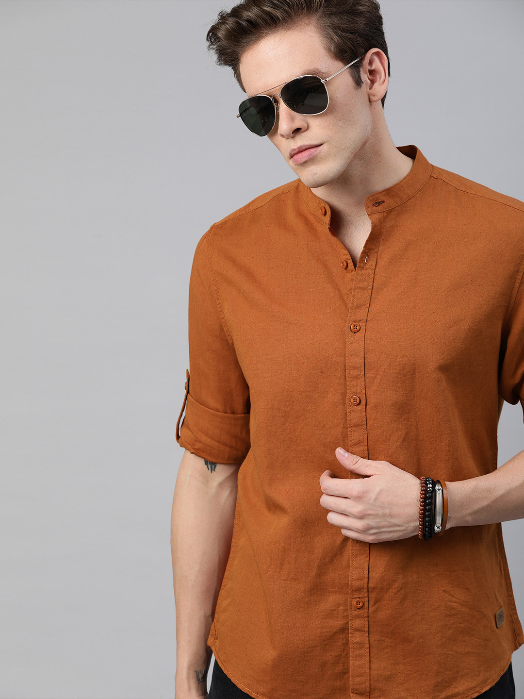 Buy Roadster Men Rust Brown Regular Fit Solid Casual Shirt - Shirts for ...