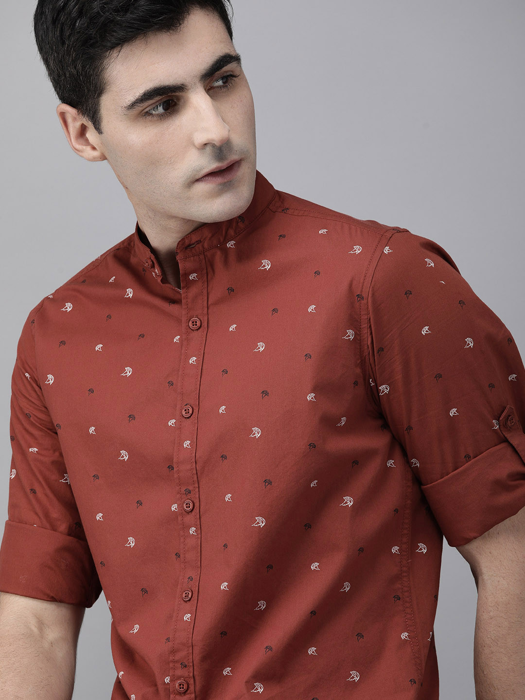 Buy Roadster Men Rust Red & White Regular Fit Printed Casual Shirt ...