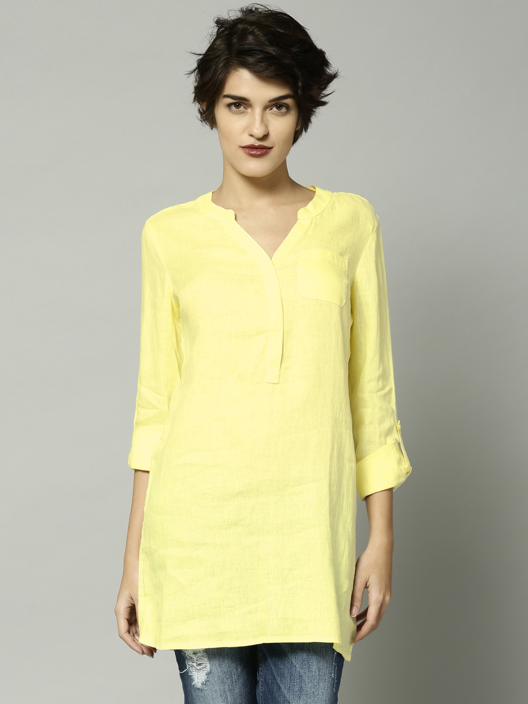 Buy Marks & Spencer Yellow Linen A Line Tunic - Tunics for Women ...