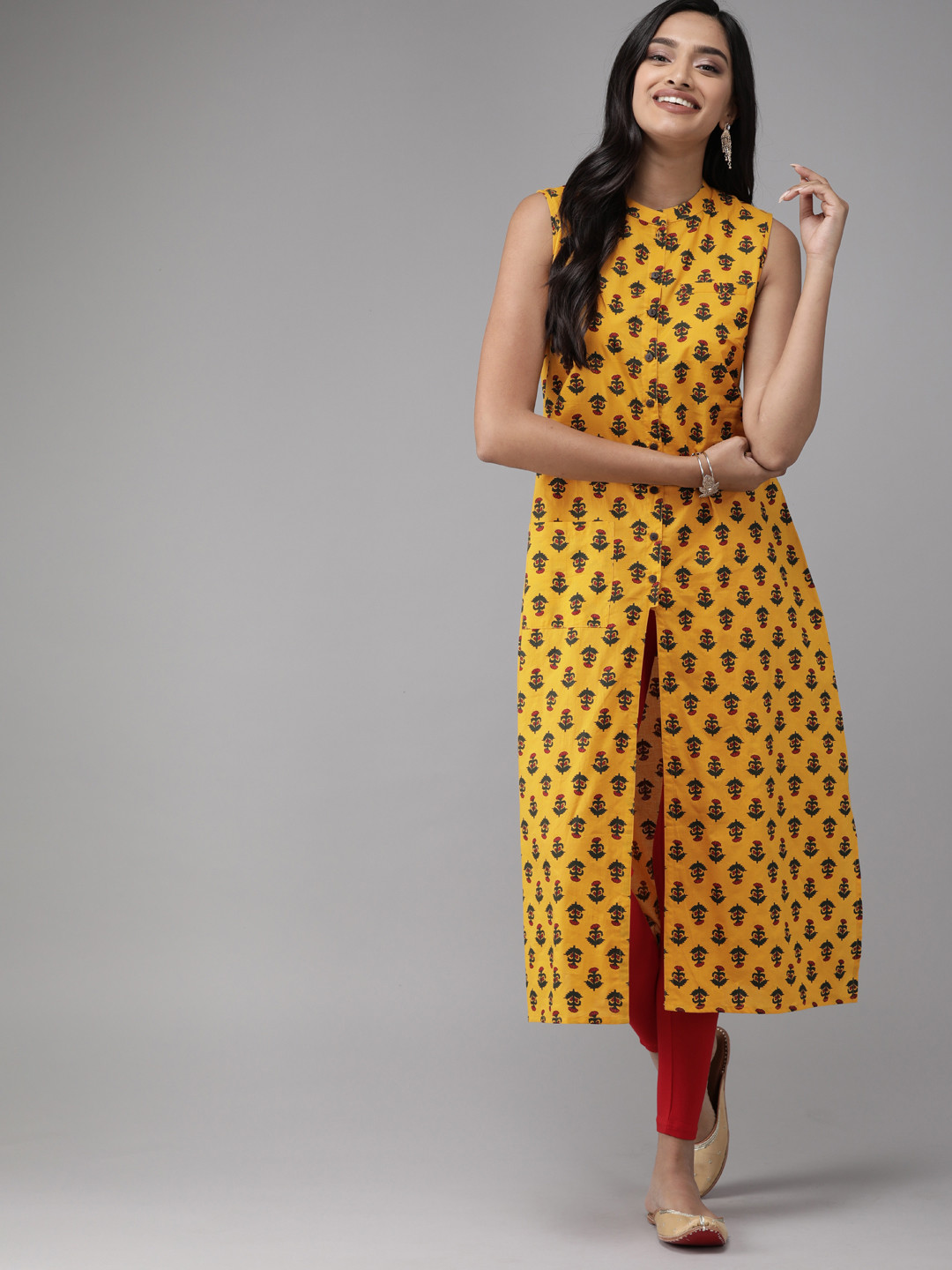 Buy Anouk Women Yellow & Black Printed A Line Kurta - Kurtas for Women ...