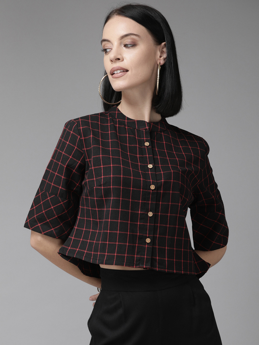 Buy Anouk Black Checked Crop Top - Tops for Women 12135386 | Myntra