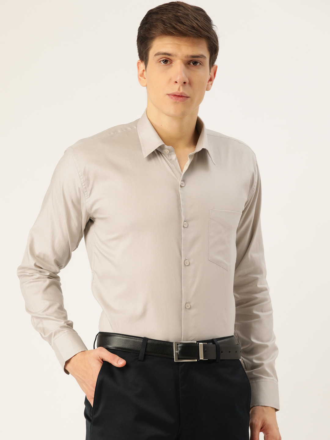 Buy Hancock Men Beige Slim Fit Solid Formal Shirt - Shirts for Men ...