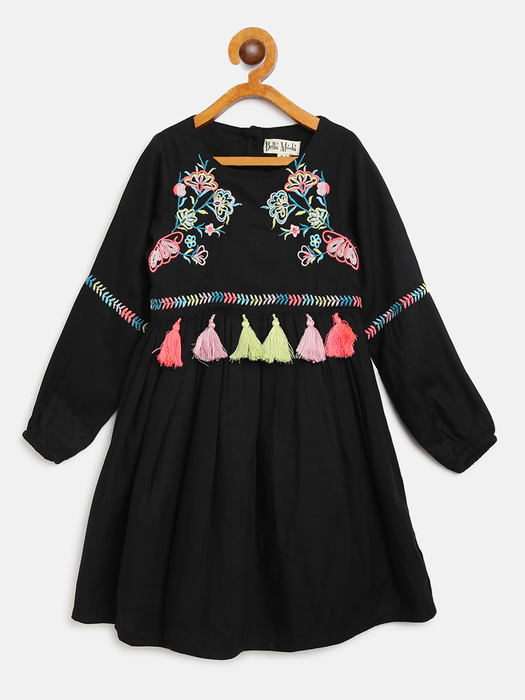 Buy Bella Moda Girls Black Embroidered A Line Dress - Dresses for Girls ...