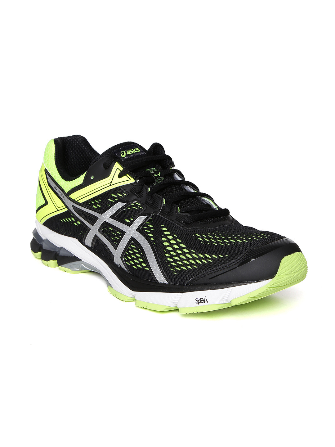 Buy ASICS Men Black & Fluorescent Green GT 1000 4 Running Shoes ...