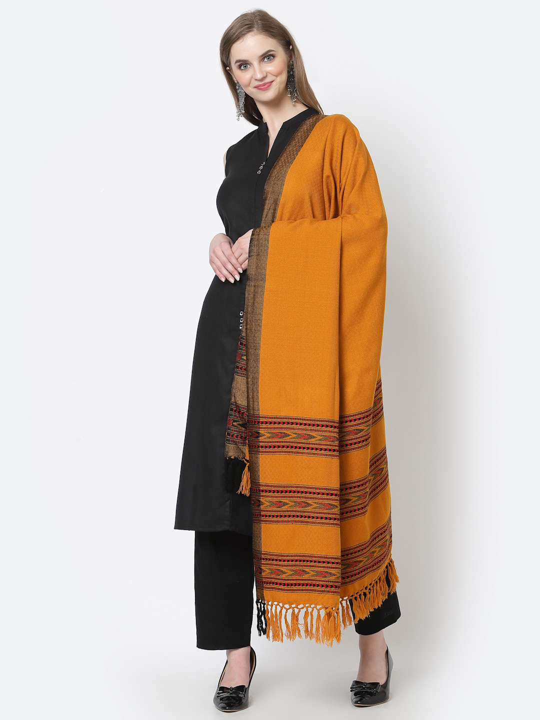 Buy WEAVERS VILLA Women Mustard Yellow Solid Shawl - Shawl for Women ...