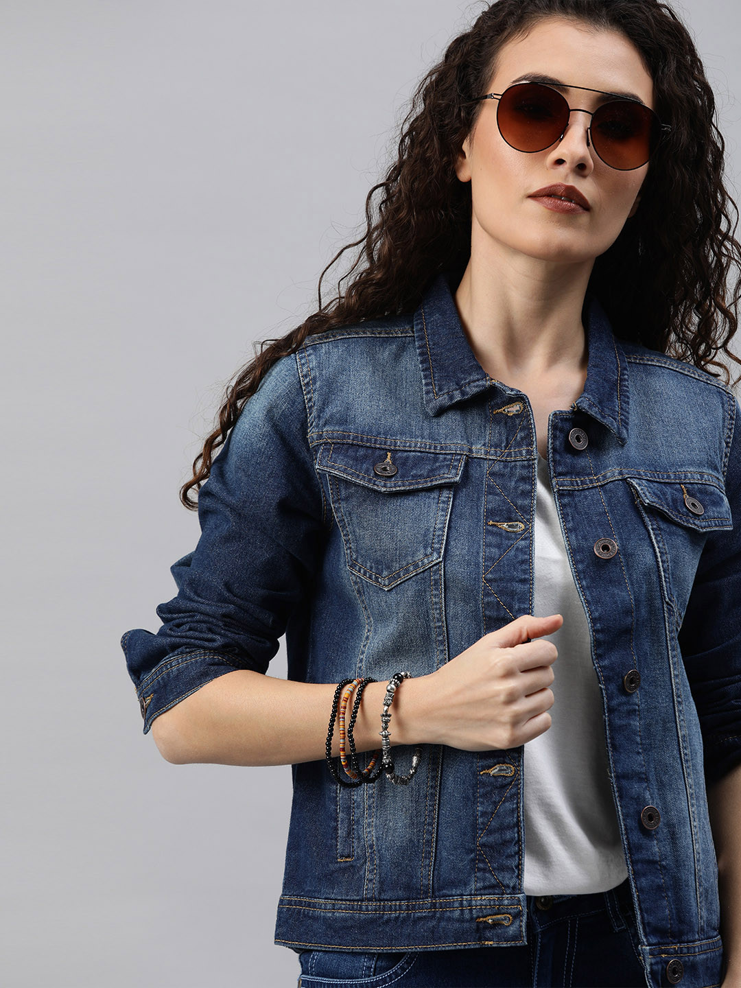 Buy Roadster Women Blue Washed Denim Jacket - Jackets for Women ...