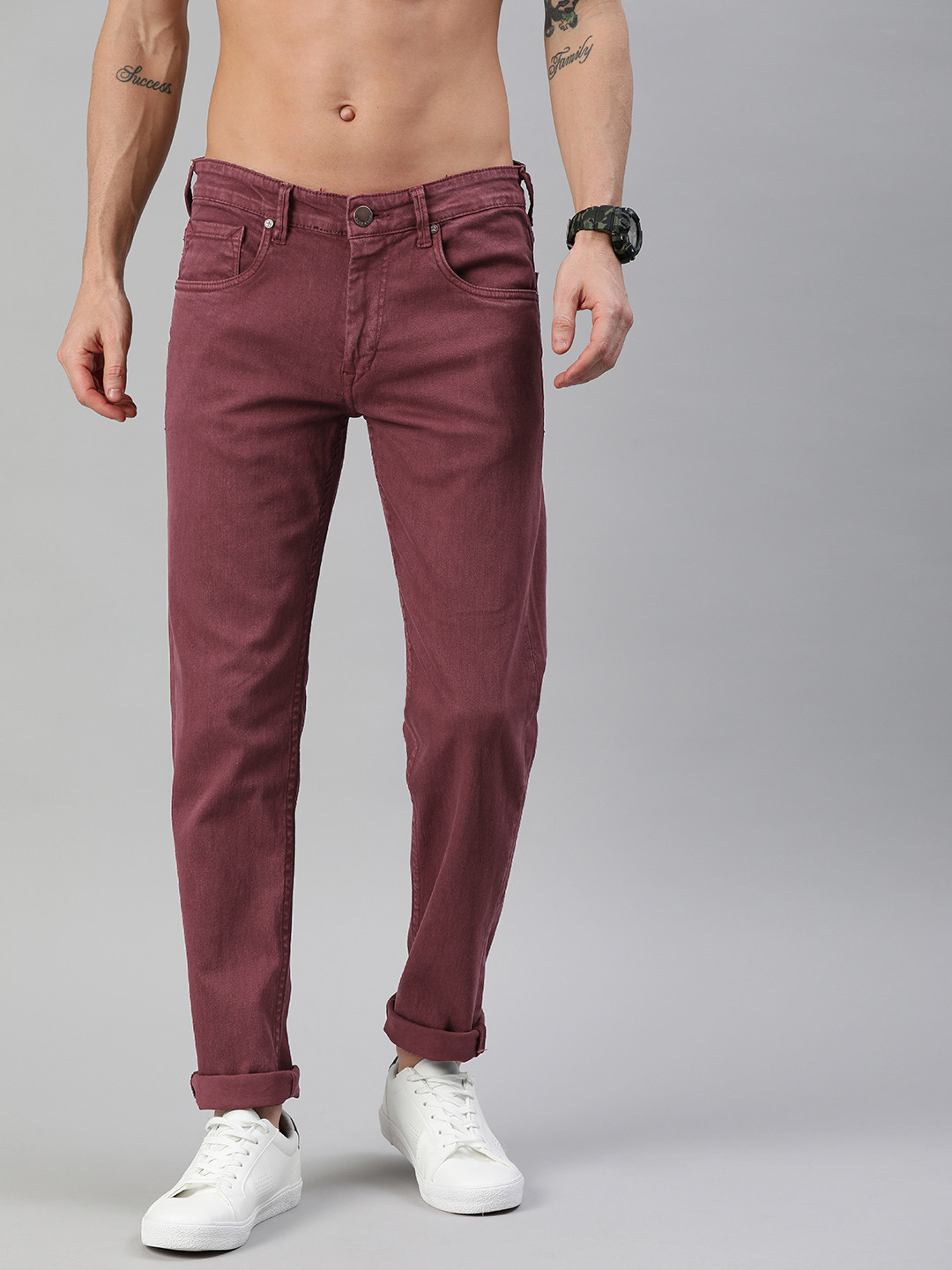 Buy HERE&NOW Men Maroon Regular Fit Mid Rise Clean Look Jeans - Jeans ...