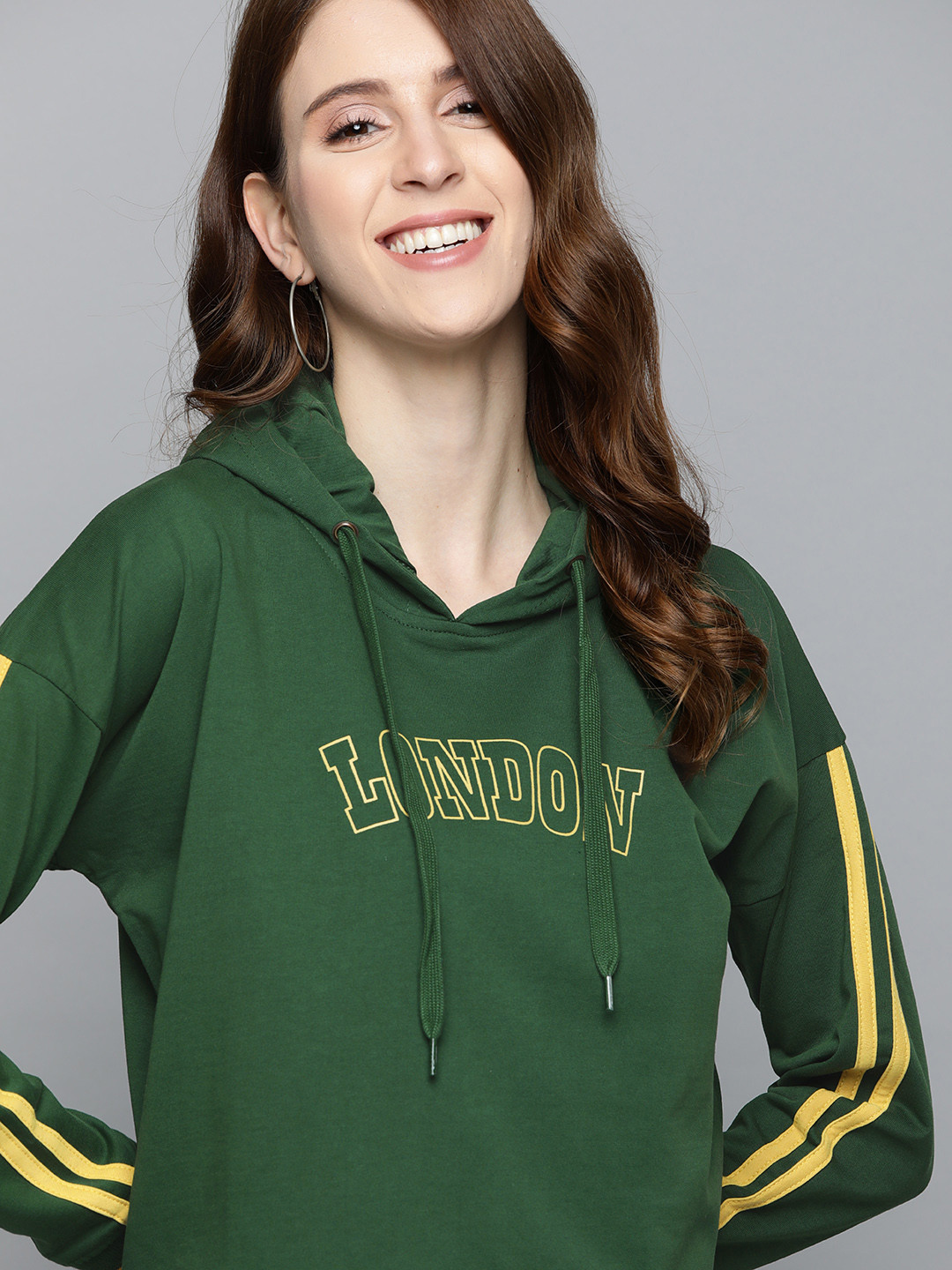 Buy HERE&NOW Women Green Printed Hooded Sweatshirt - Sweatshirts for ...