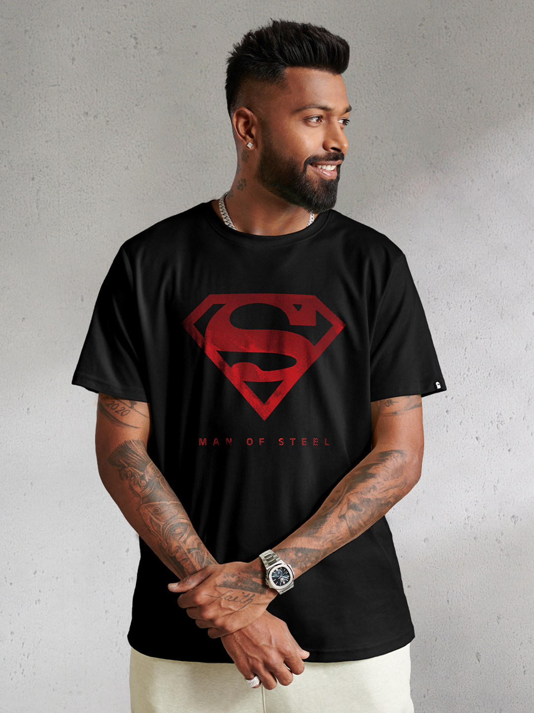Buy The Souled Store Men Black Superman Printed Round Neck Pure Cotton ...