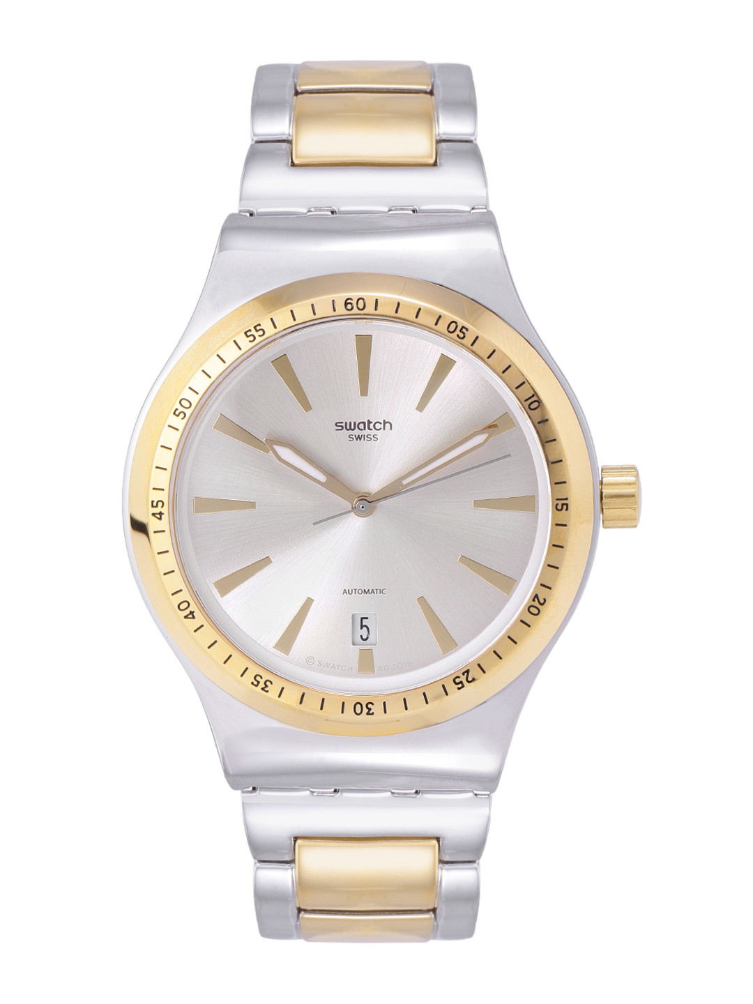 Buy Swatch Unisex Silver Toned Automatic Water Resistant Swiss Made ...