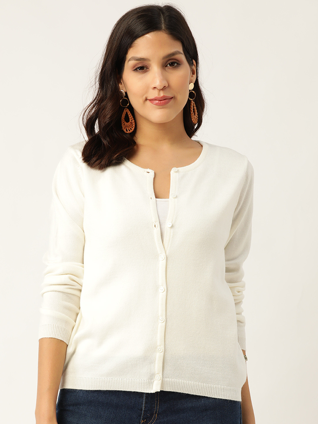 Buy Madame Women Off White Solid Cardigan - Sweaters for Women 12273544 ...