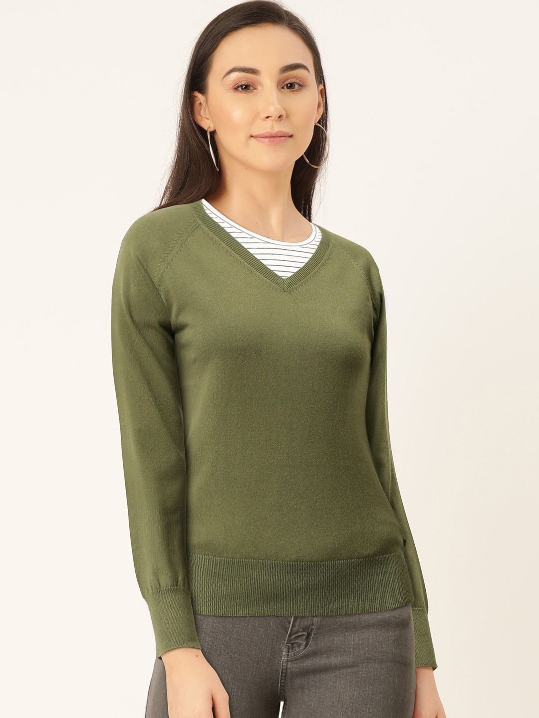 Buy Madame Women Olive Green Solid Pullover Sweater - Sweaters for ...
