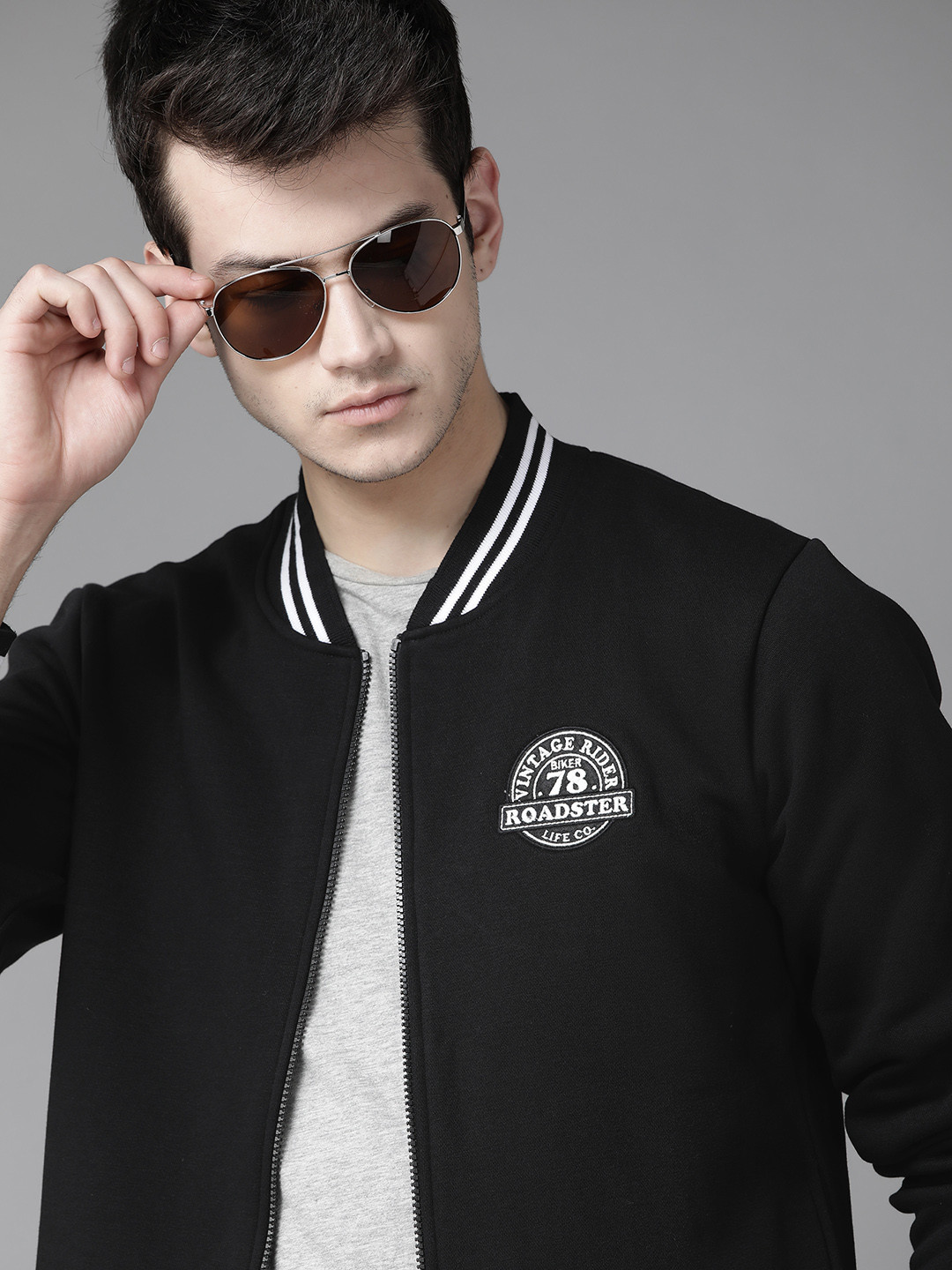 Buy Roadster Men Black Solid Varsity Jacket - Jackets for Men 12274672 ...