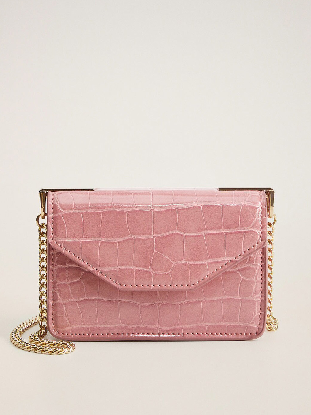 Buy MANGO Pink Croc Textured Small Sling Bag - Handbags for Women ...