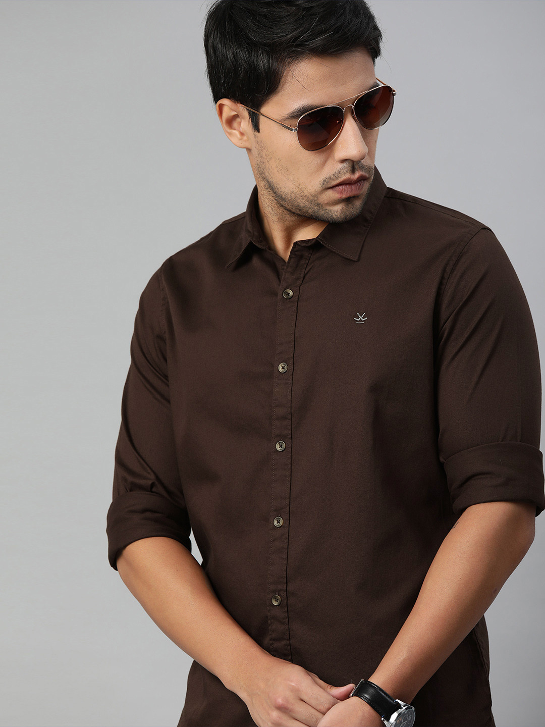 Buy WROGN Men Coffee Brown Slim Fit Casual Shirt - Shirts for Men ...