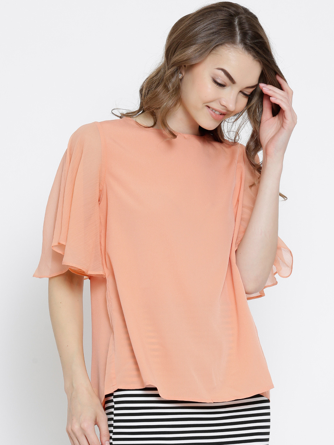 Buy Vero Moda Peach Coloured Top With Butterfly Sleeves - Tops for ...