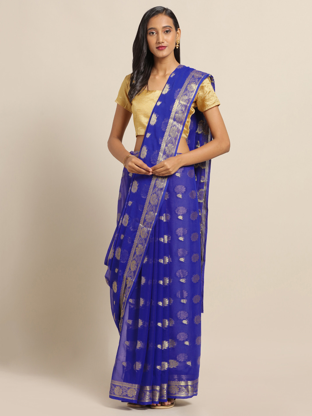 Buy Saree Mall Blue Woven Design Poly Chiffon Saree - Sarees for Women ...
