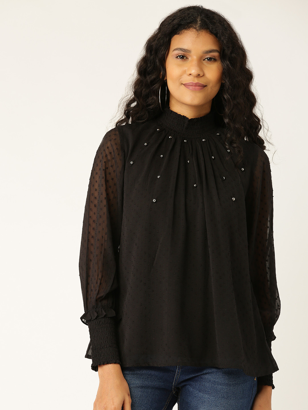 Buy Antheaa Women Black Self Design Top - Tops for Women 12287662 | Myntra