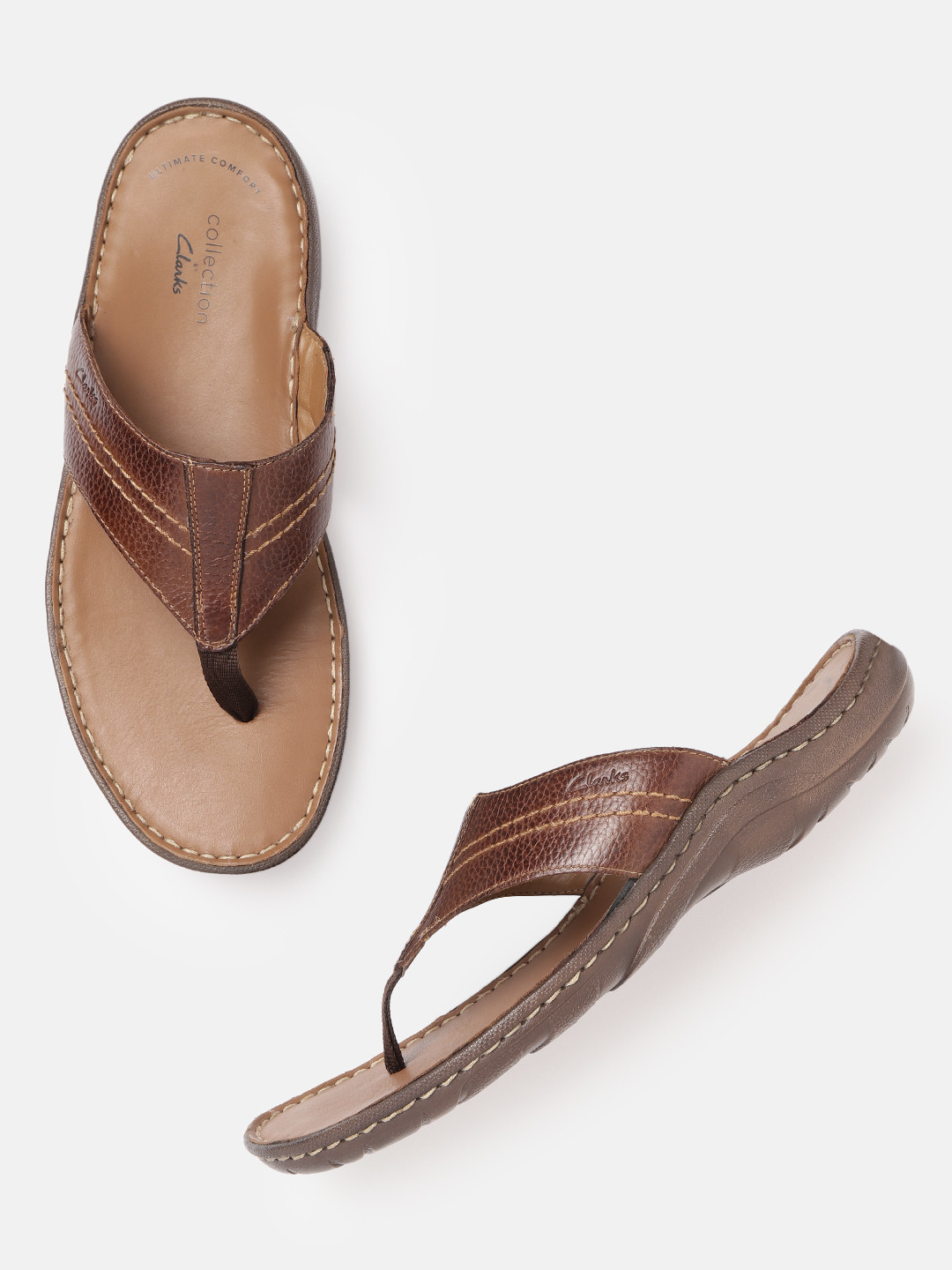 Buy Clarks Men Brown Textured Leather Comfort Sandals - Sandals for Men ...