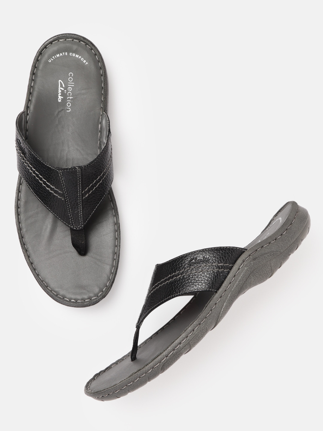 Buy Clarks Men Black Textured Leather Comfort Sandals - Sandals for Men ...