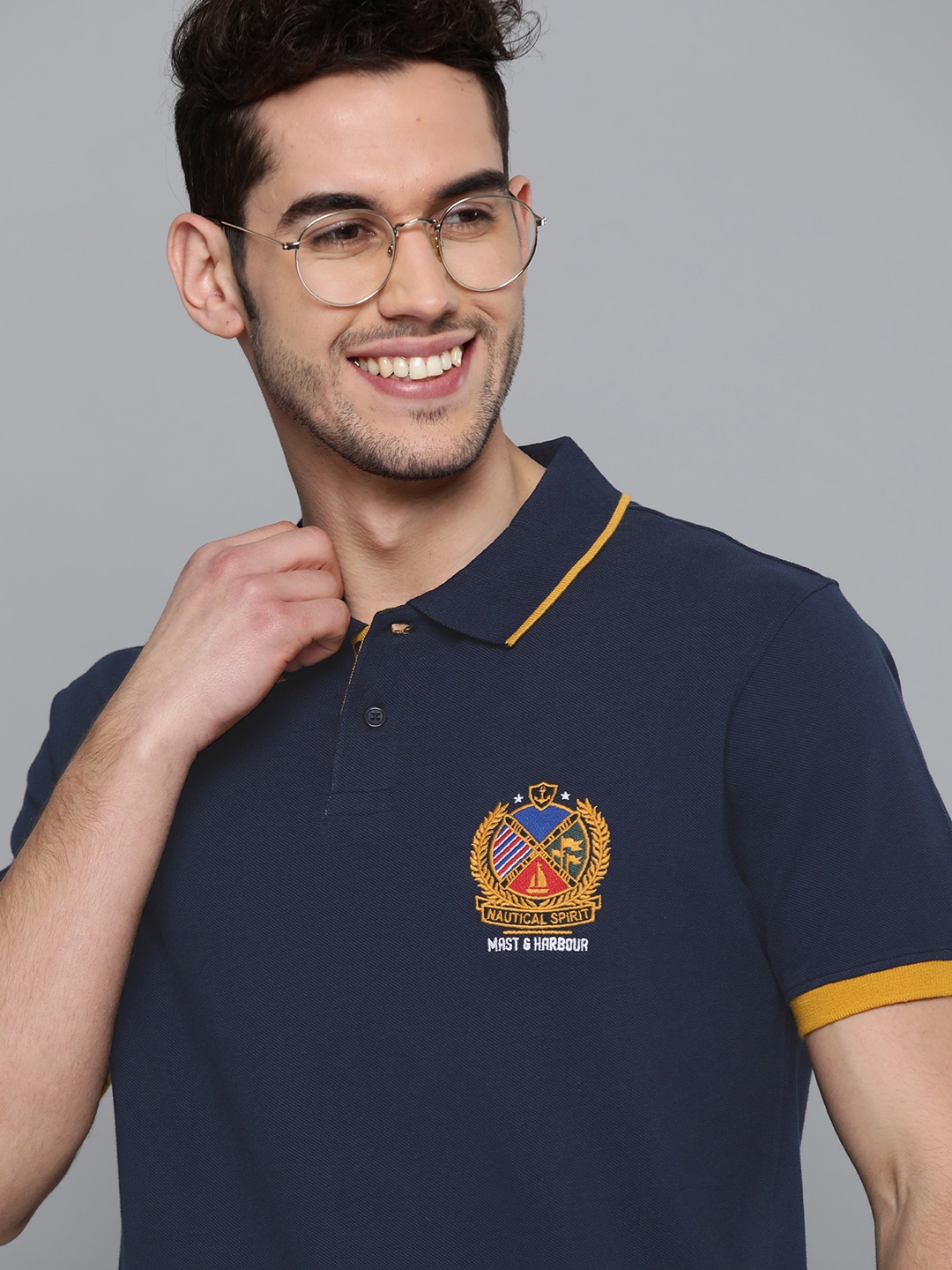 Buy Mast Harbour Men Navy Blue Solid Polo Collar Pure Cotton T Shirt