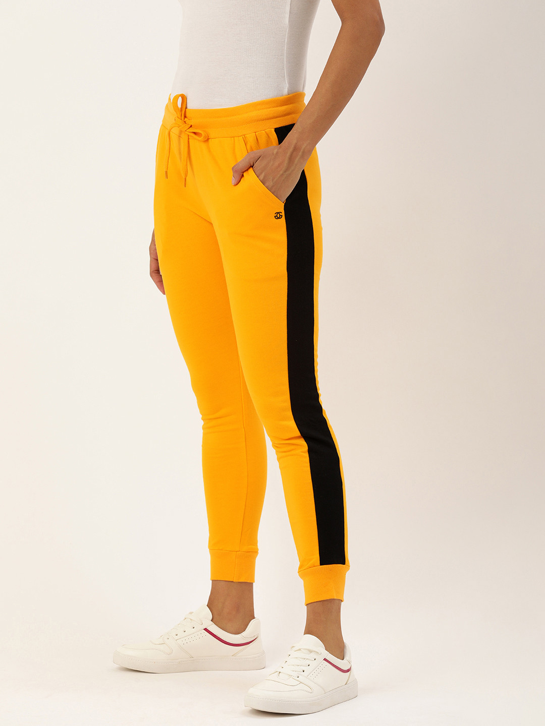 Buy Genius18 Women Yellow & Black Striped Slim Fit Joggers - Track ...
