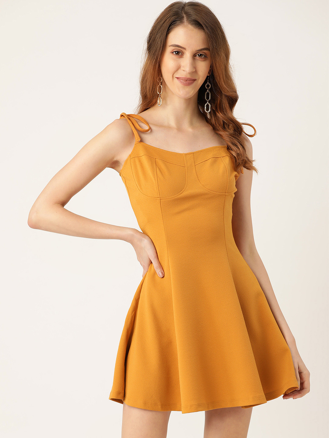 Buy Veni Vidi Vici Women Mustard Yellow Solid Fit & Flare Dress - Dresses for Women 12319914 ...