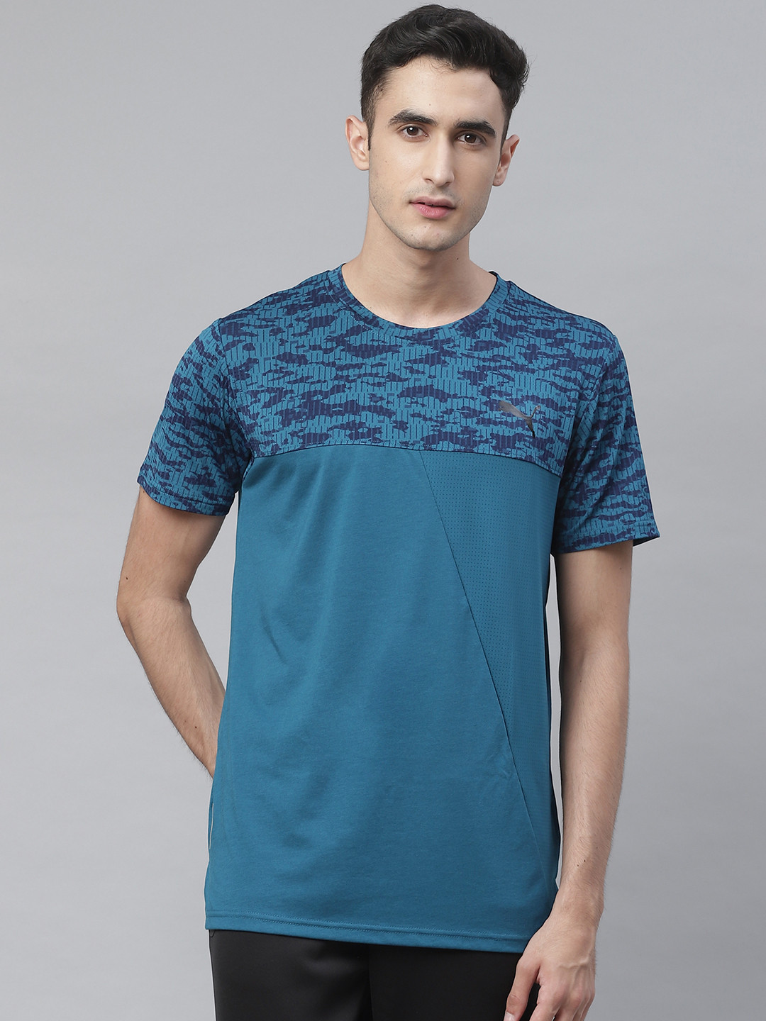 Buy Puma Men Teal Blue AOP Vent Camouflage Printed Training T Shirt ...