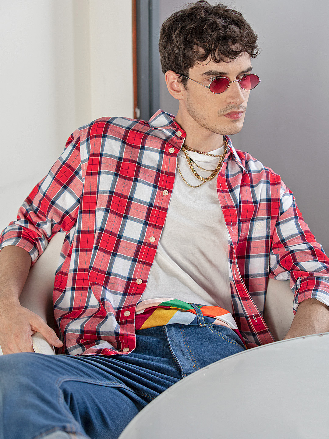 Buy Aeropostale Men Red & White Regular Fit Checked Casual Shirt ...