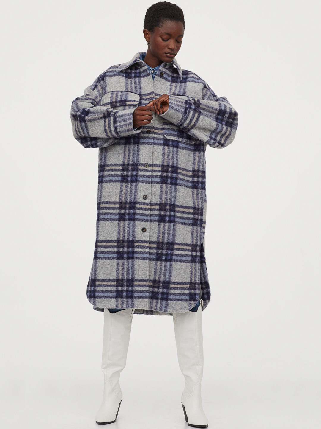 Buy H&M Women Multicoloured Long Shacket - Jackets for Women 12345780 ...