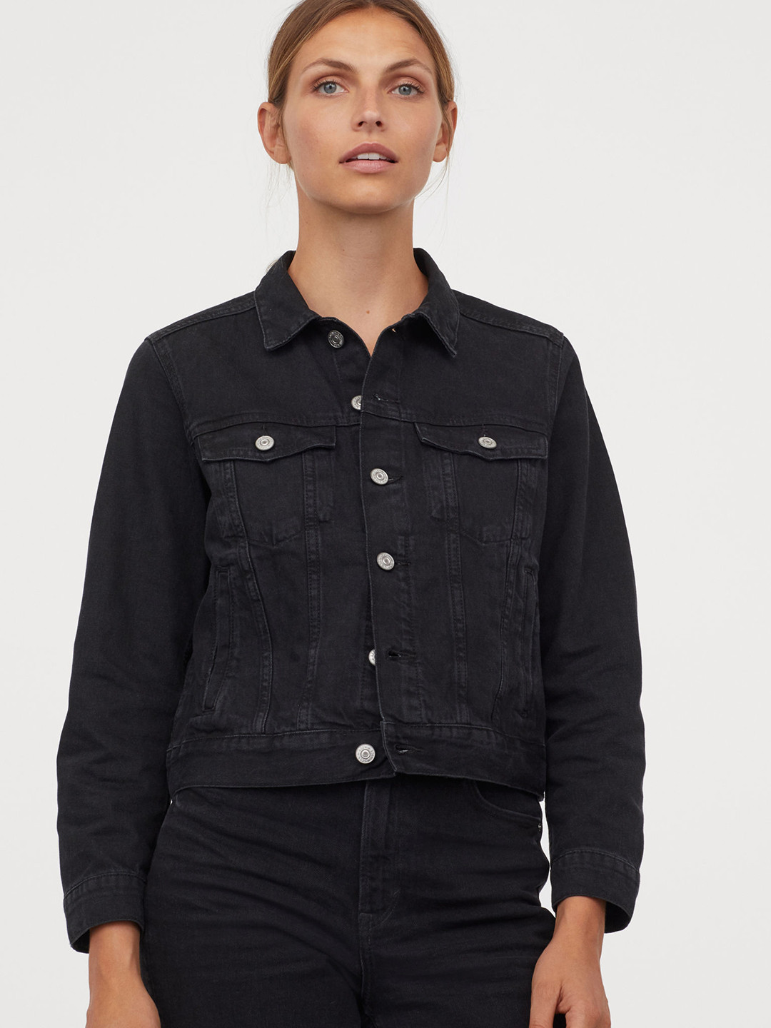 Buy H&M Black Denim Sustainable Jacket - Jackets for Women 12345792 ...