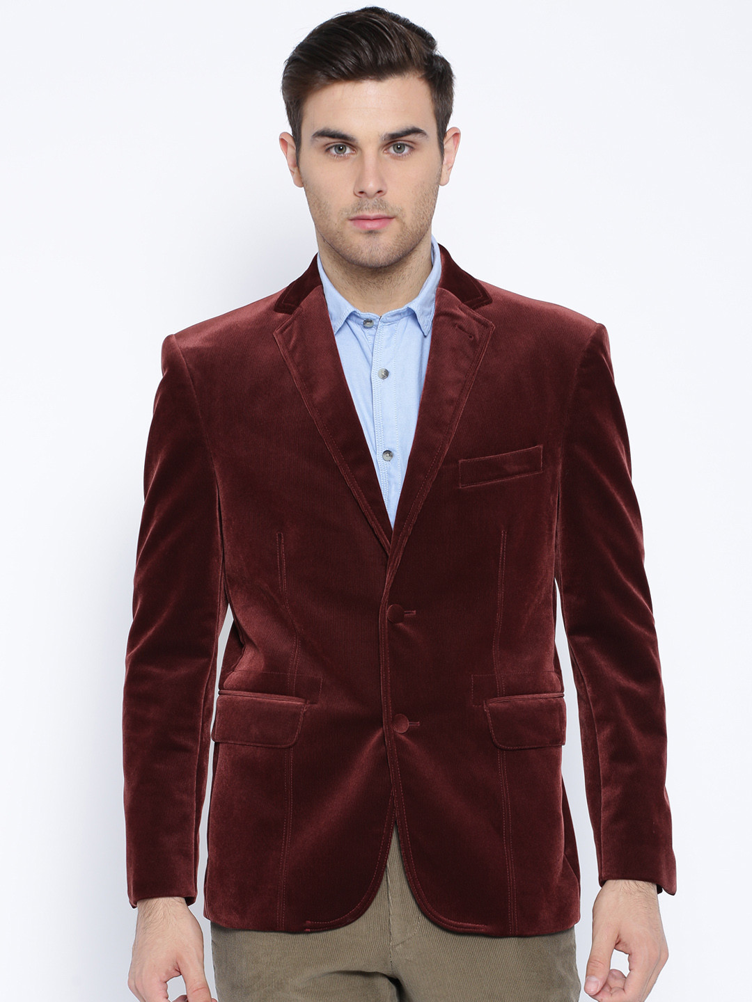 Buy Theme Maroon Slim Fit Corduroy Blazer - Blazers for Men 1235051 ...