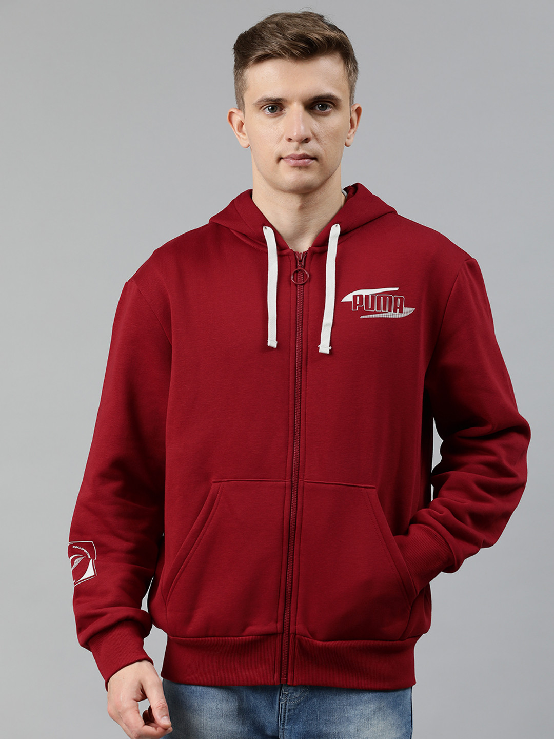 Buy Puma Men Maroon Solid Rebel FZ Hoody FL Track Jacket - Jackets for ...