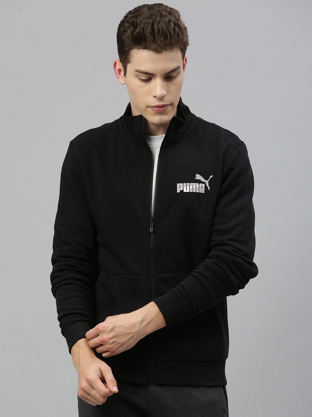 Buy Puma Men Black Solid Sporty Knitted Jacket 3 With Brand Logo Print ...