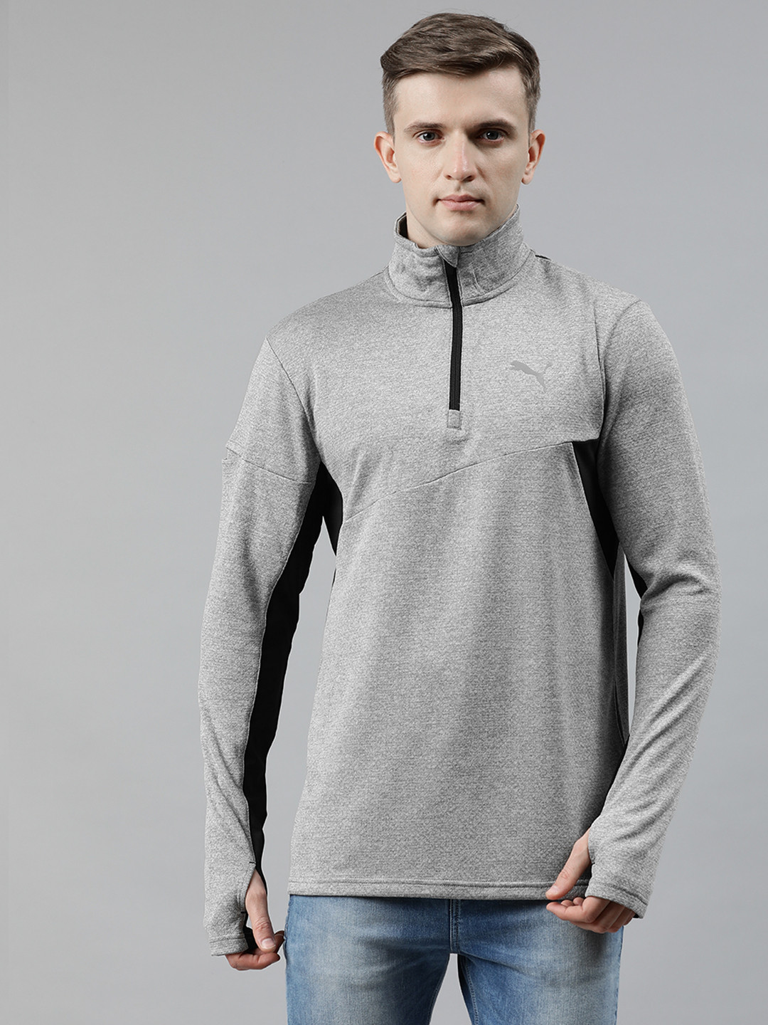 Buy Puma Men Grey Run 1 4 Zip Midlayer Sweatshirt - Sweatshirts for Men ...