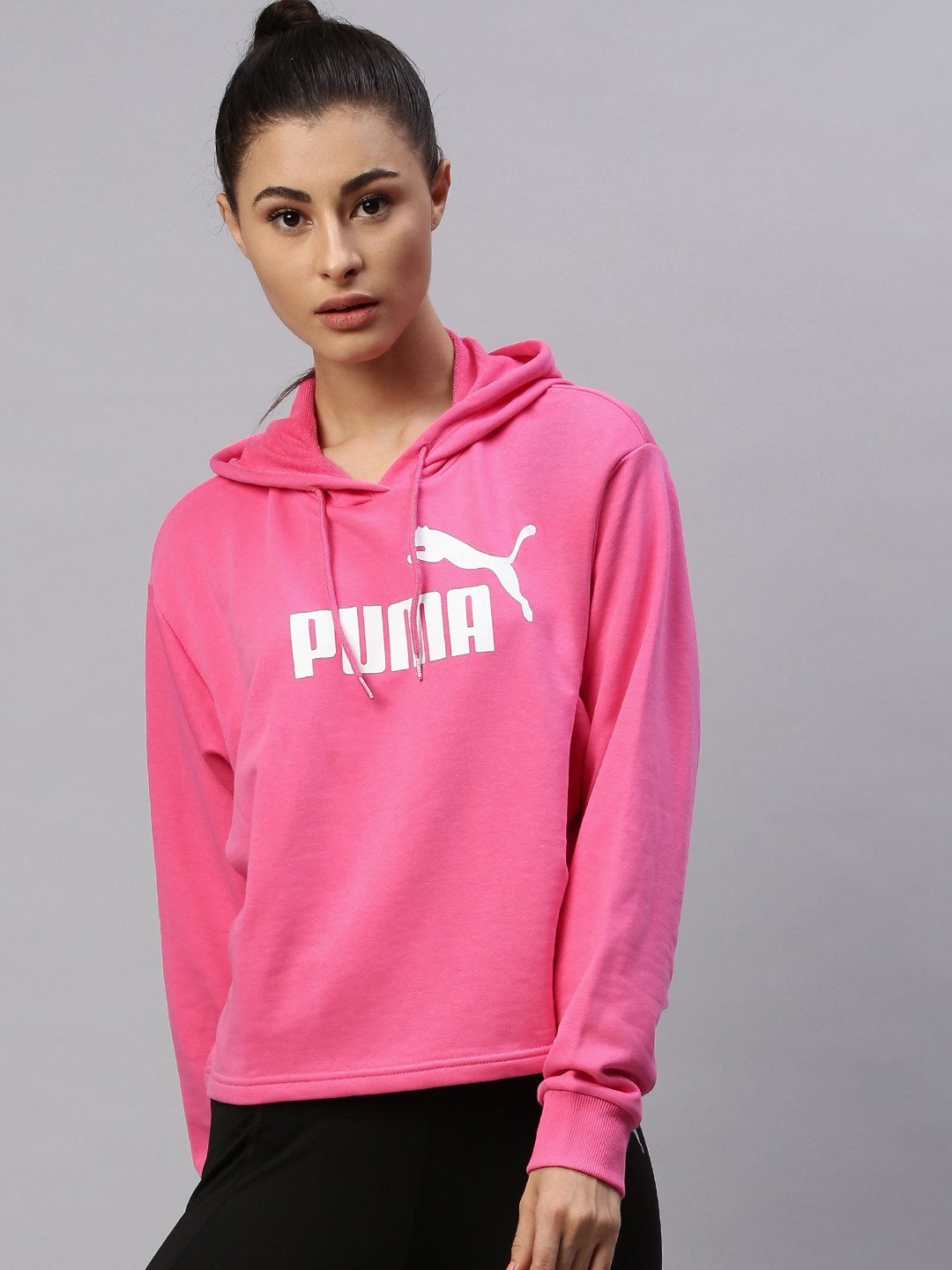 Buy Puma Women Pink Regular Fit Printed ESS+ Logo Hooded Sweatshirt ...